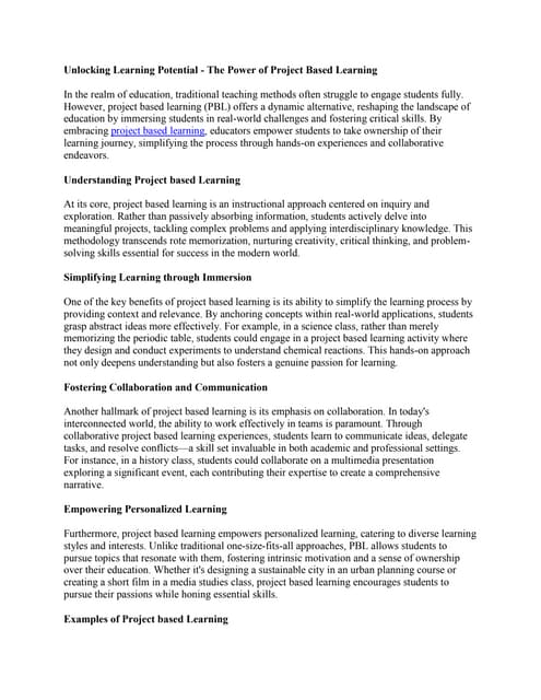 Unlocking Learning Potential The Power Of Project Based Learningdocx