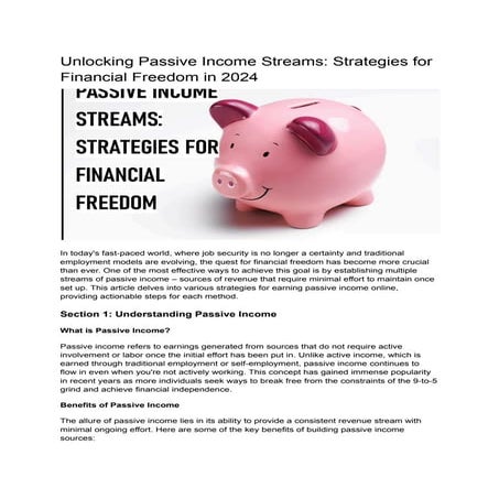 Unlocking Passive Income Streams: Strategies for Financial Freedom in 2024 | PDF