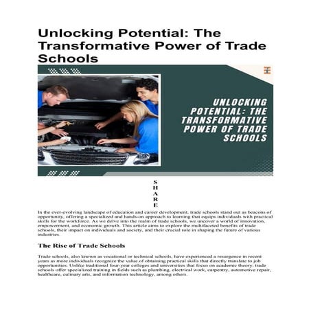 Unlocking Potential: The Transformative Power of Trade Schools | PDF