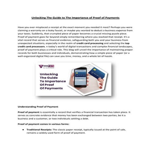 Unlocking The Guide to The Importance of Proof of Payments | PDF