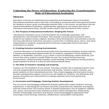 Unlocking The Power Of Education Exploring The Transformative Role Of