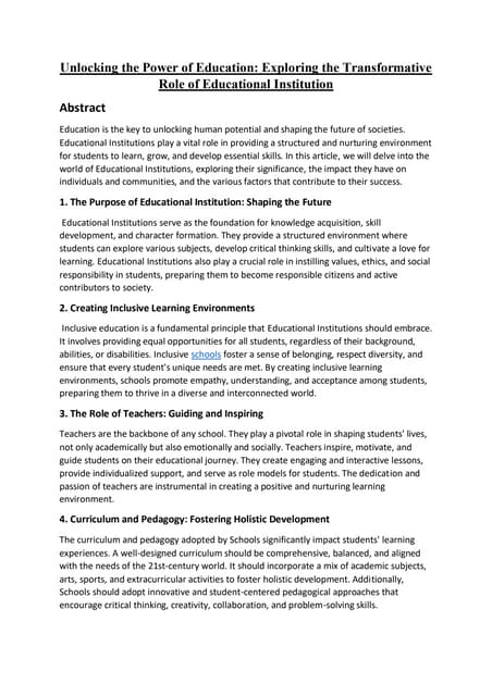 Unlocking The Power Of Education Exploring The Transformative Role Of