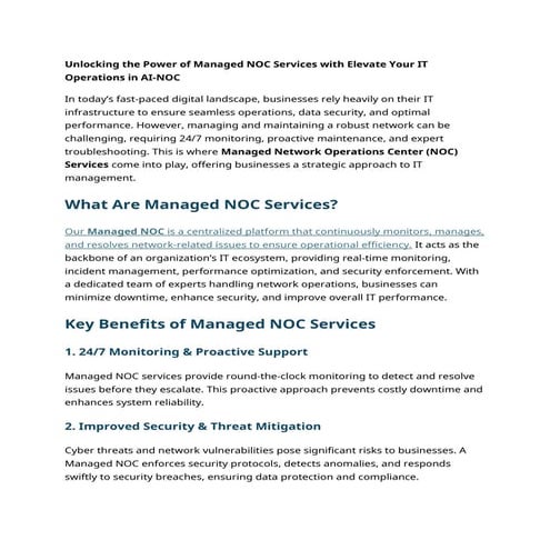 Unlocking the Power of Managed NOC Services with Elevate Your IT ...