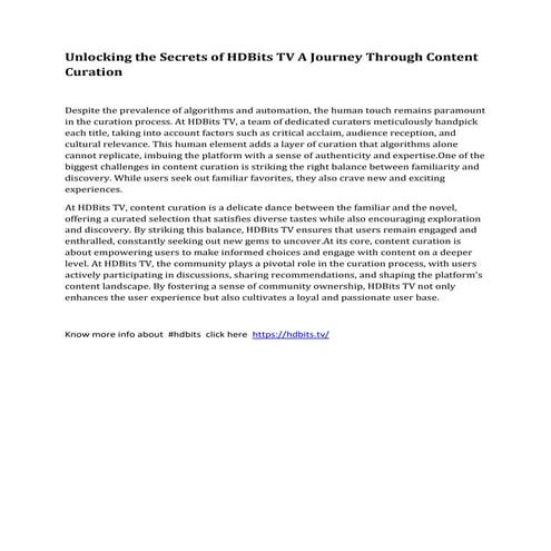 Unlocking the Secrets of HDBits TV A Journey Through Content Curation.docx | Technology & Computing