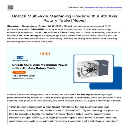 Unlock Multi-Axis Machining Power with a 4th Axis Rotary Table | PDF