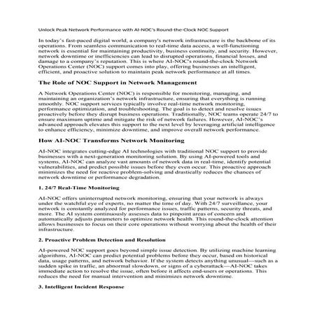 Unlock Peak Network Performance with AI-NOC’s Round-the-Clock NOC Support | DOCX