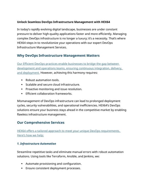 Efficient DevOps Management for Scalable Infrastructure | PDF