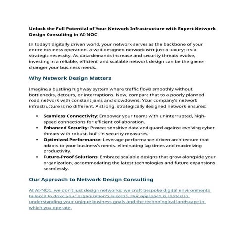 Unlock the Full Potential of Your Network Infrastructure with Expert Network Design Consulting ...