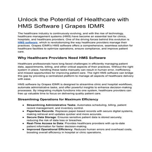Unlock the Potential of Healthcare with HMS Software _ Grapes IDMR.pdf | Operating Systems ...