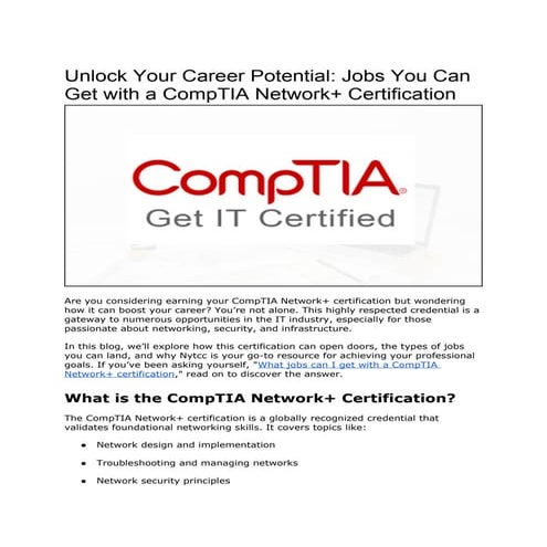 Unlock Your Career Potential Jobs You Can Get With A Comptia Network