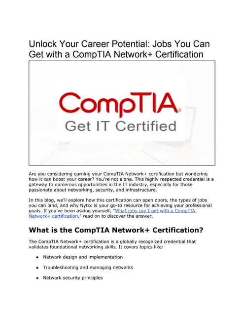 Unlock Your Career Potential Jobs You Can Get With A Comptia Network