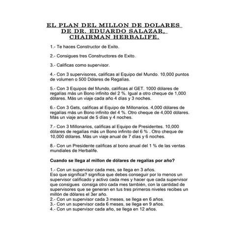 Un Millon De Dolares Plan De Eduardo Salazar | DOC
