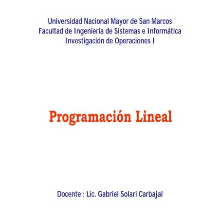Unmsm fisi - programación lineal - io1 cl03 | PDF | Programming Languages | Computing