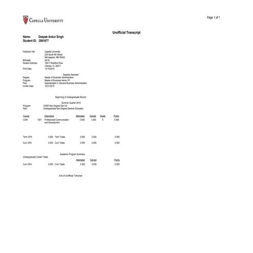 Unofficial College Transcripts of Deepak (Danny) Singh | PDF ...