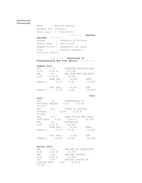 Unofficial Transcripts | PDF