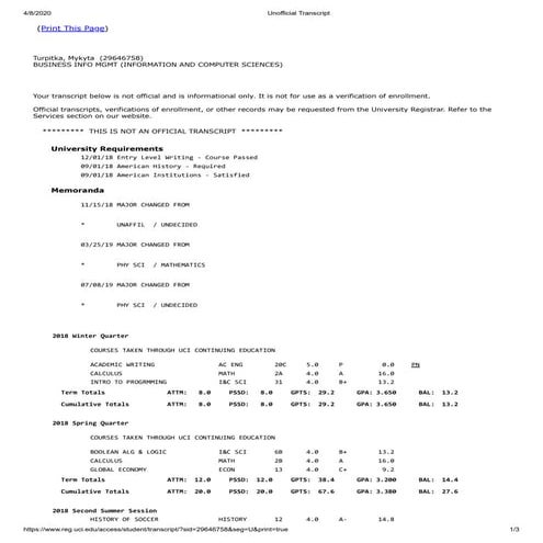 Unofficial Transcript How To View Your Unofficial Transcripts North