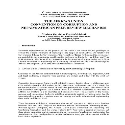 THE AFRICAN UNION CONVENTION ON CORRUPTION AND NEPAD’S AFRICAN PEER ...