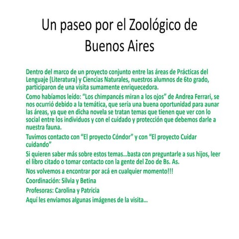 Un paseo por el zoológico de buenos aires 6to | PPTX