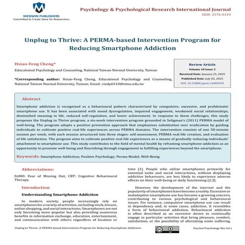 Unplug to Thrive A PERMA-based Intervention Program for Reducing ...