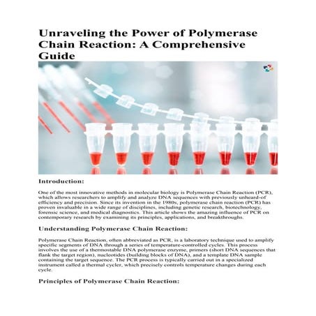 Polymerase Chain Reaction: Principles, Applications, and Advancements ...