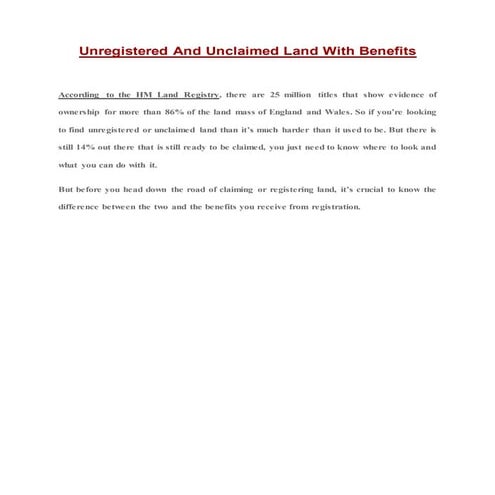 Unregistered and unclaimed land with benefits | DOCX