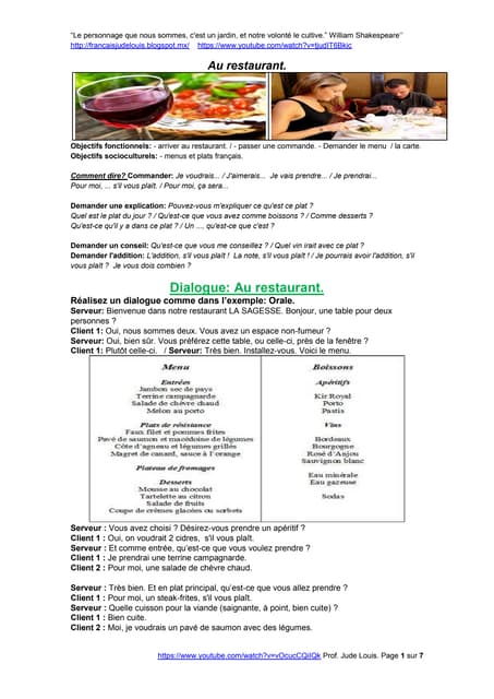 Dialogue au restaurant, clients et serveur | PDF