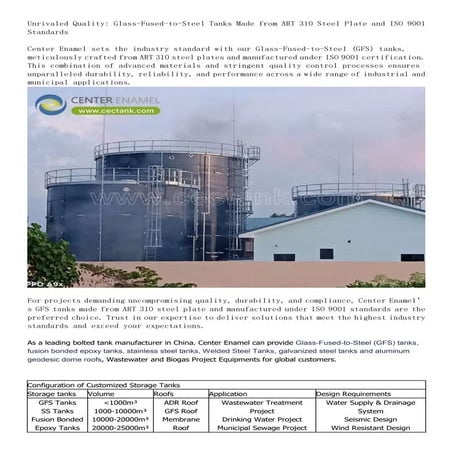 Unrivaled Quality Glass-Fused-to-Steel Tanks Made from ART 310 Steel ...