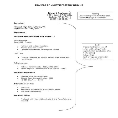 Unsatisfactory sample resume | PDF