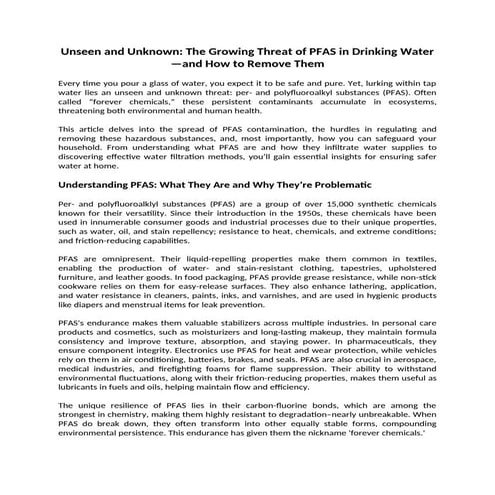 Unseen and Unknown: The Growing Threat of PFAS in Drinking Water—and How to Remove Them | DOCX