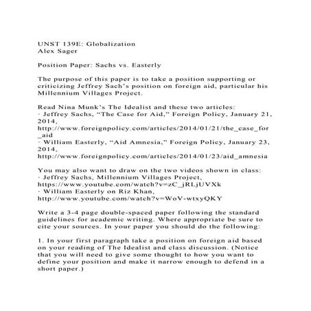 UNST 139E GlobalizationAlex SagerPosition Paper Sachs vs. .docx