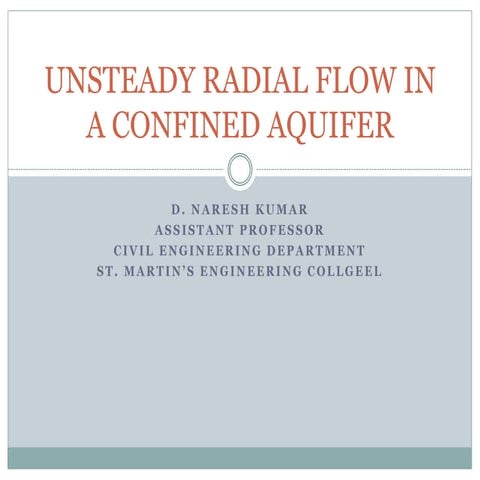 Unsteady radial flow in a confined aquifer Nonequilibrium well pumping ...