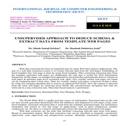 Unsupervised Approach To Deduce Schema And Extract Data From Template Web Pages Pdf