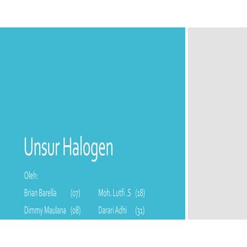 Kimia Unsur : Unsur Halogen - Golongan VII A | PPTX