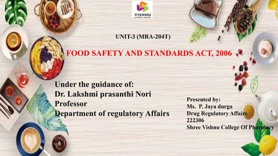 FOOD SAFETY STANDARDS AUTHORITY OF INDIA (FSSAI) | PPT
