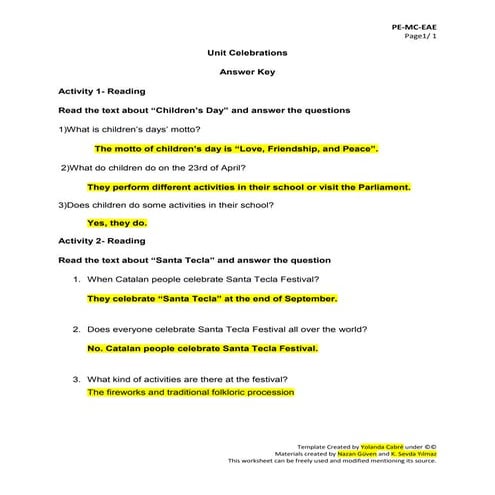 Unıt celebrations listening transcripts and answer key ist. | PDF