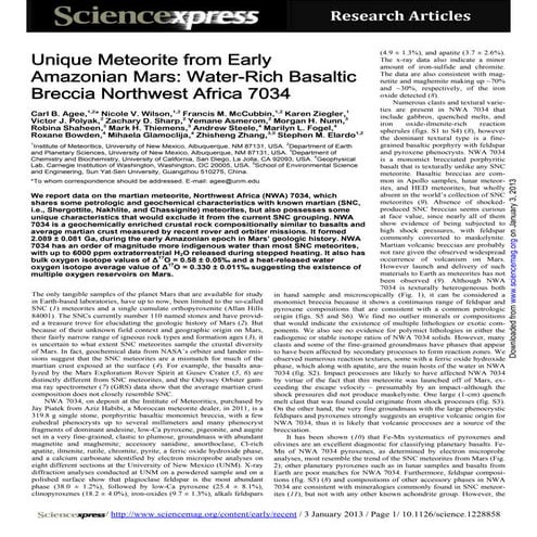 Unique Meteorite from Early Amazonian Mars: Water-Rich Basaltic Breccia ...