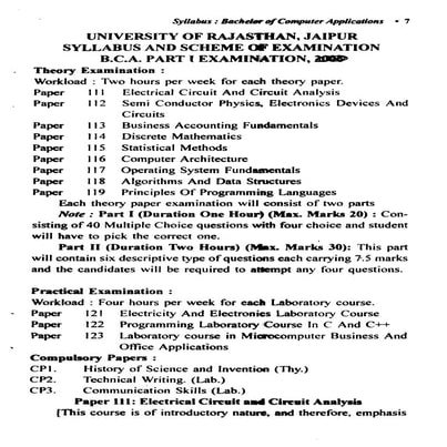 Rajasthan University BCA Detailed Syllabus Complete | PDF