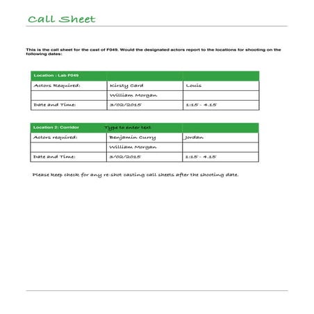 Call sheet | PDF