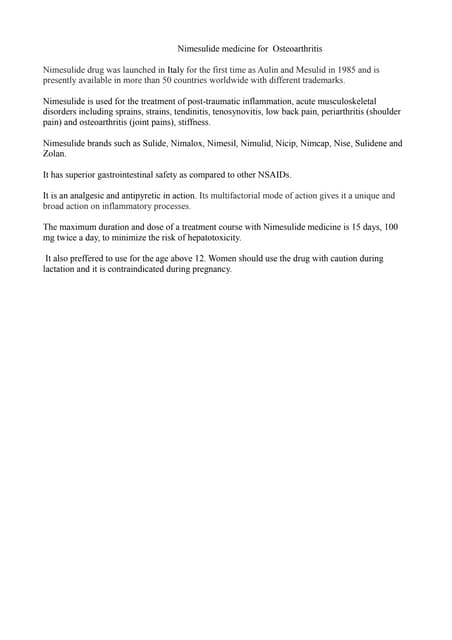 Nimesulide dose for pain relief | DOC | Pharmaceutical Drugs | Medical ...