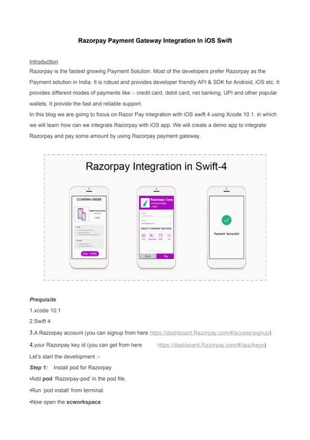 Razorpay Payment Gateway Integration In iOS Swift | PDF Razorpay Payment Gateway Integration In iOS Swift | PDF