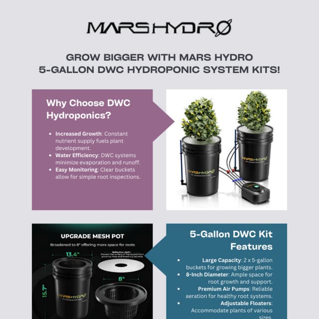 Grow Bigger with Mars Hydro 5-Gallon DWC Hydroponic System Kits! | PDF