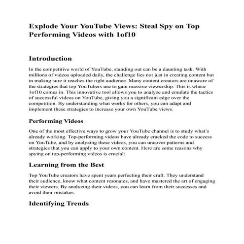 Explode Your Tube Views: Steal Spy on Top Performing Videos with 1of10 ...