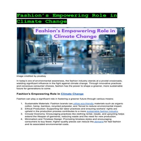 Fashion’s Empowering Role in Climate Change | PDF