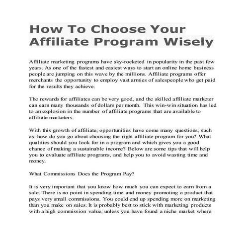 How To Choose Your Affiliate Program Wisely | DOCX
