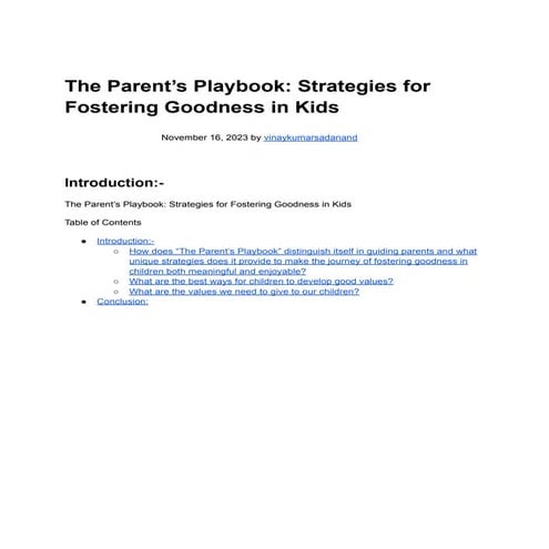 The Parent’s Playbook: Strategies for Fostering Goodness in Kids | PDF