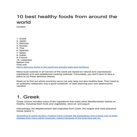 10 best healthy foods from around the world | PDF