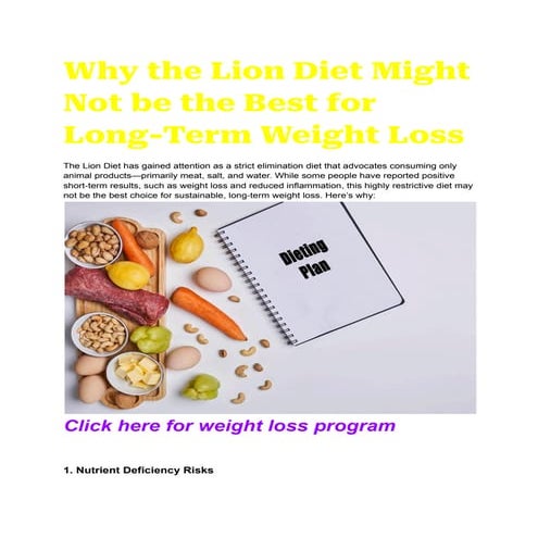 Why the Lion Diet Might Not be the Best for Long-Term Weight Loss | PDF