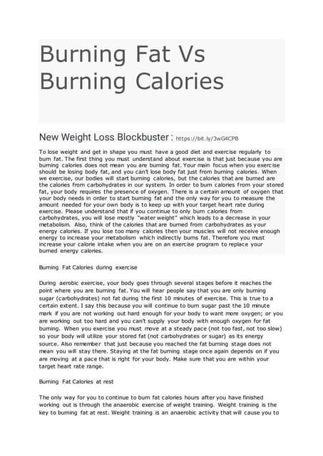 Burning Fat vs Burning Calories | PDF