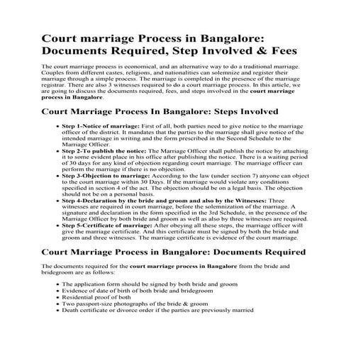 Court marriage process in Banglore | DOCX