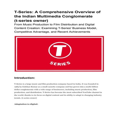 T-Series: A Comprehensive Overview of the Indian Multimedia ...